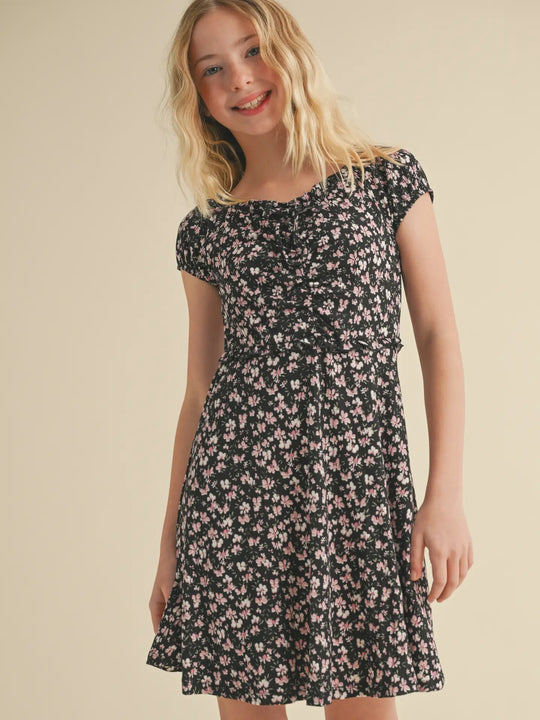 Heart and Arrow Tween Kids Girls Puff Sleeve Cinch Front Dress- Floral ...