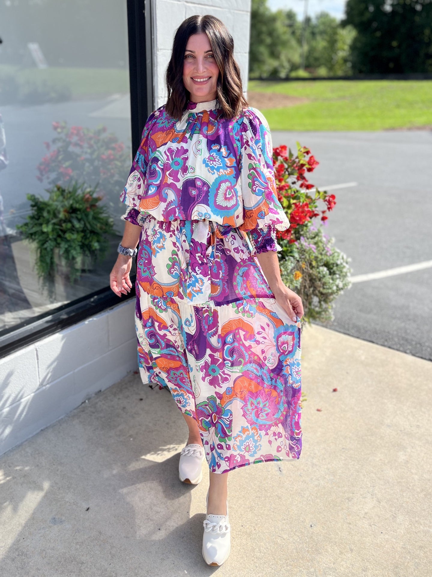Jade Fantasy Pleated Neck Maxi Dress – Rebecca's of Clinton