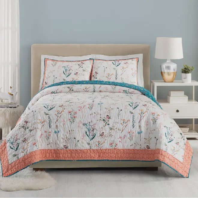 Peking English Garden Quilt Set - Teresa Chan- Pink- Full/Queen ...