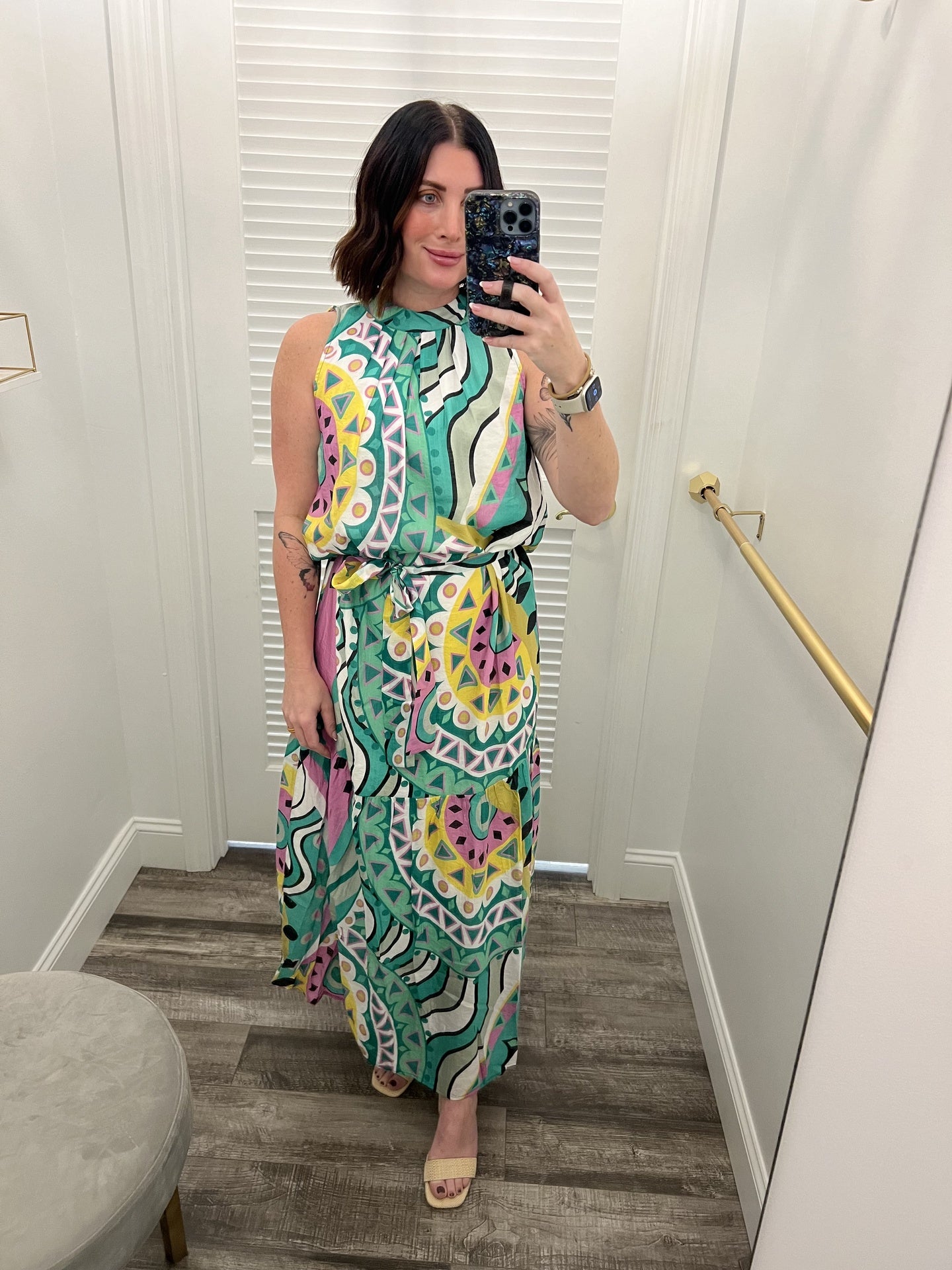 Jade Pleated Neck Maxi-Geo Tones – Rebecca's of Clinton